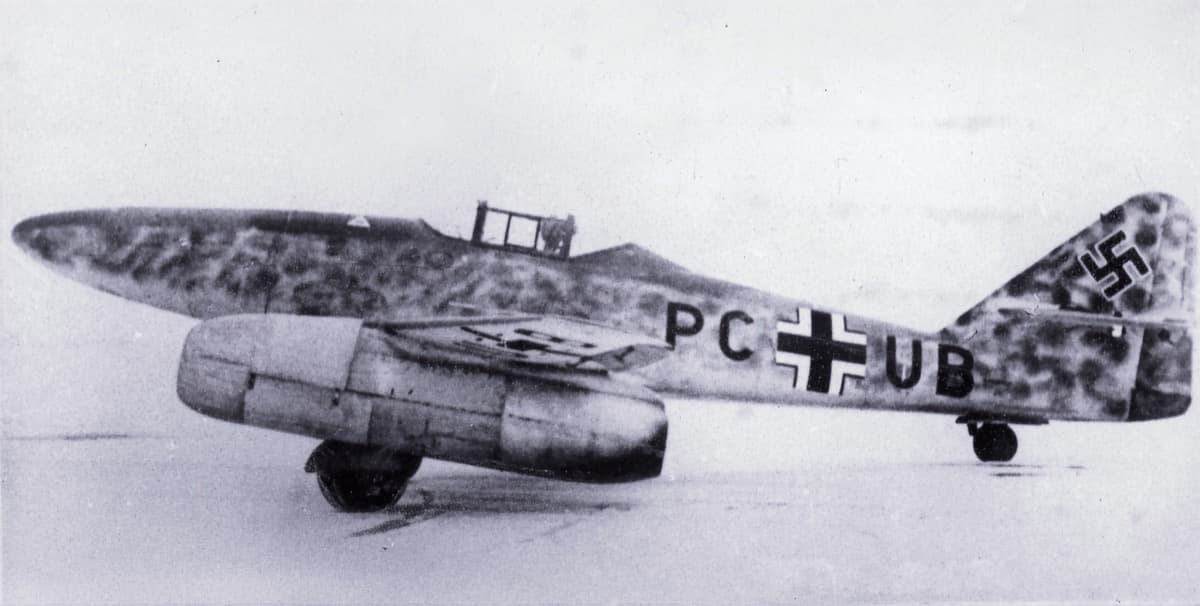Me 262 jet pointed to the future as it slipped into the past